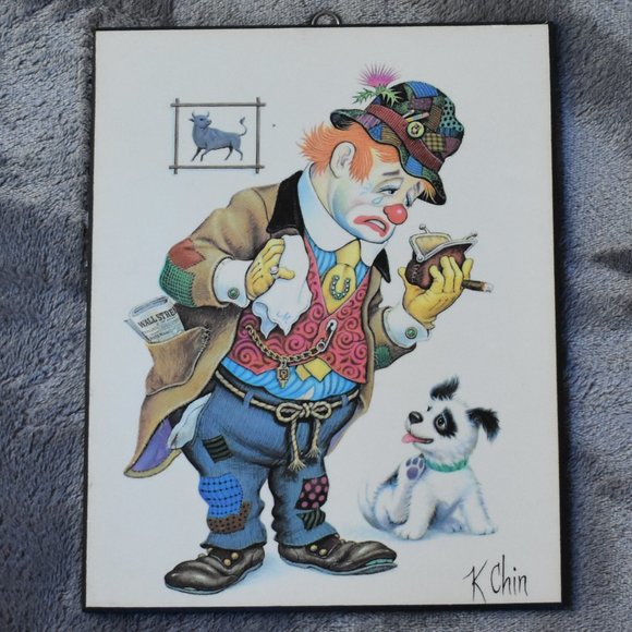 Vintage | Wall Decor | Vintage K Chin Set Of 2 Clown Prints On Wood ...